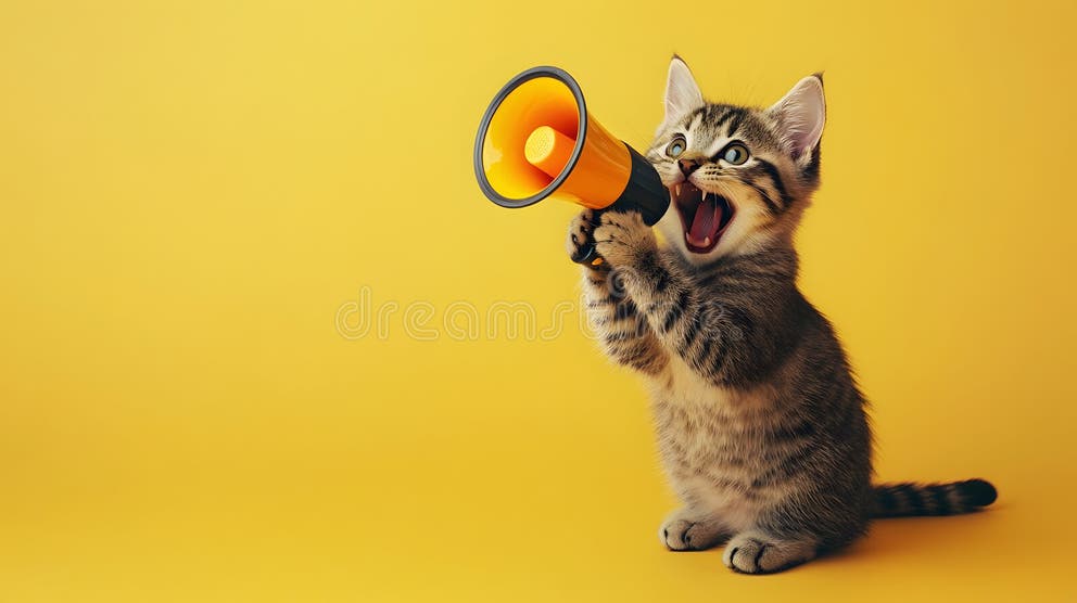 A Funny Cat Holding a Megaphone and Announcing with an Isolated ...