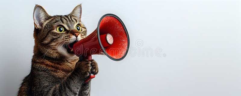 A Funny Cat Holding a Megaphone and Announcing with an Isolated ...