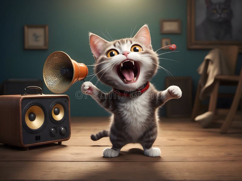A Funny Cat with a Loudspeaker Stock Image - Image of sale ...