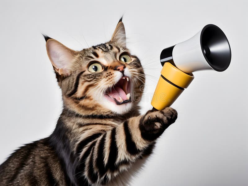 A Funny Cat with a Loudspeaker Stock Photo - Image of news, manager ...
