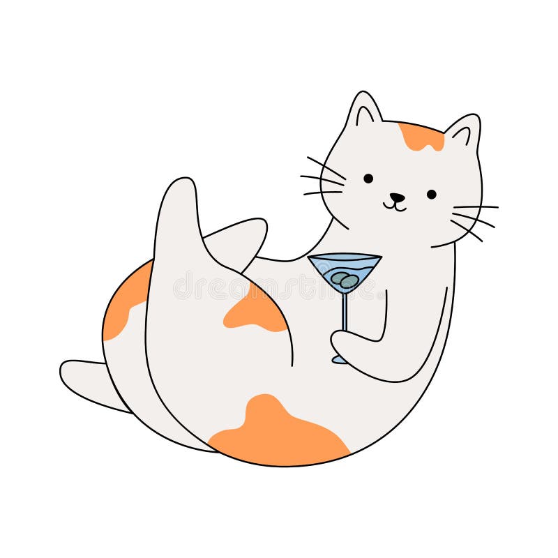 Funny Cat with a Martini. Cute Pet Stock Vector - Illustration of happy ...