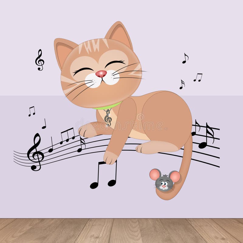 Funny Cat on Music Pentagram Stock Illustration - Illustration of ...