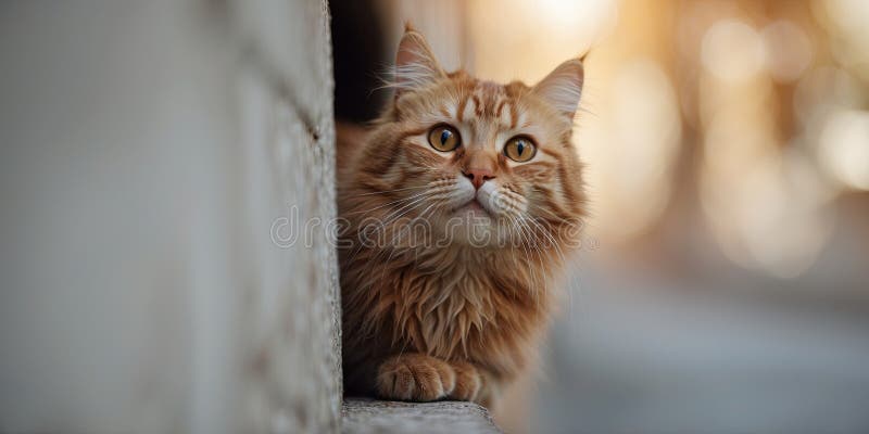 Funny Cat Peeks Out from Behind the Wall. Stock Illustration ...