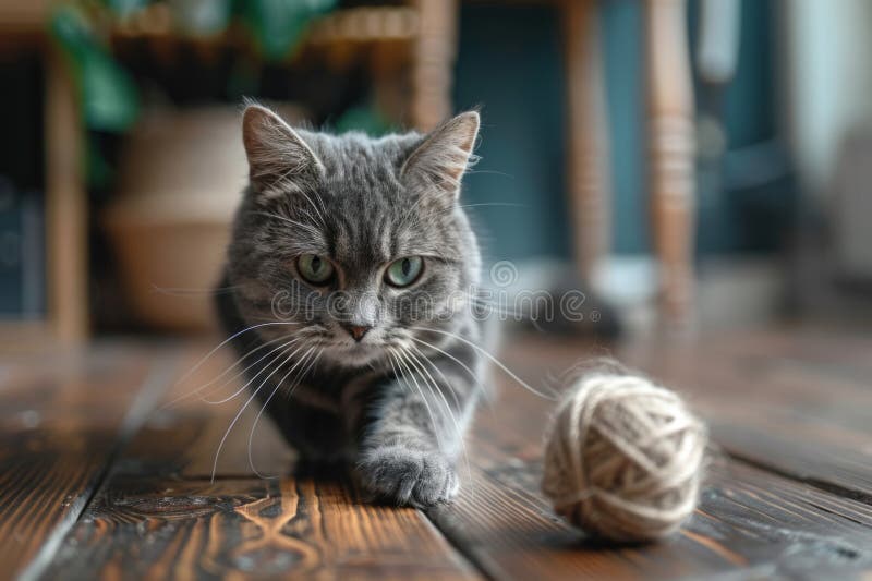 Funny Cat Playing with a Ball of Yarn Stock Image - Image of kitty ...
