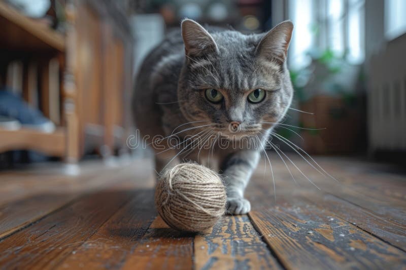 Funny Cat Playing with a Ball of Yarn Stock Image - Image of small ...
