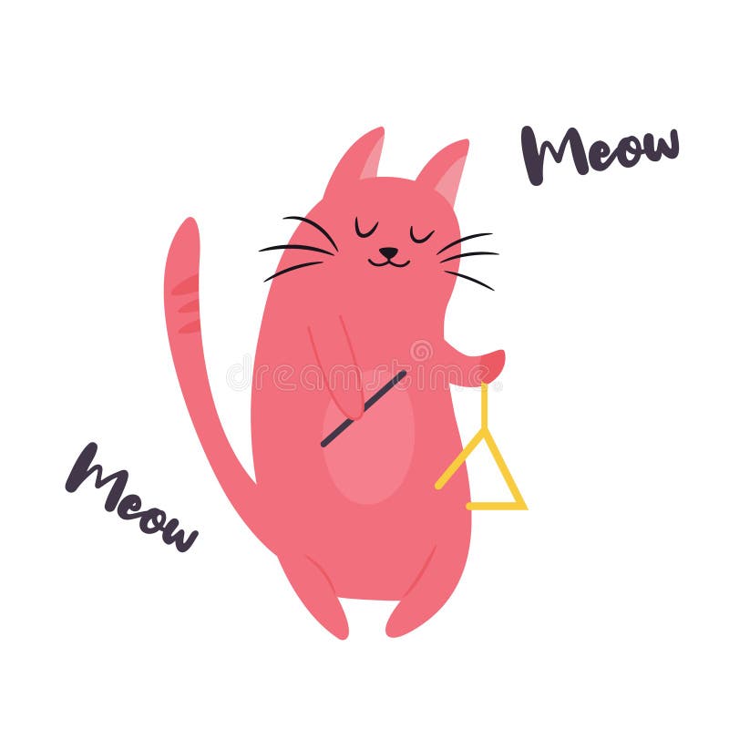 Funny Cat Playing Triangle. Vector Illustration Stock Vector ...