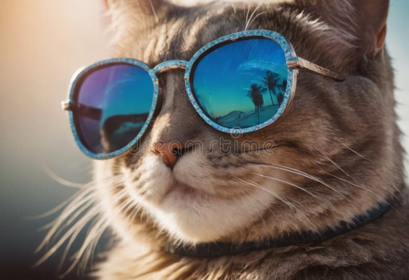 Funny Cat in Round Sunglasses Close-up Stock Illustration ...