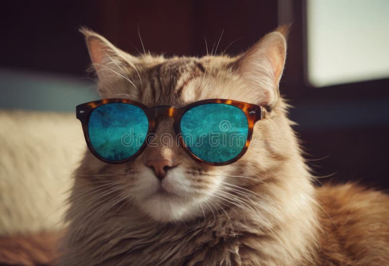 Funny Cat in Round Sunglasses Close-up Stock Image - Image of nature ...