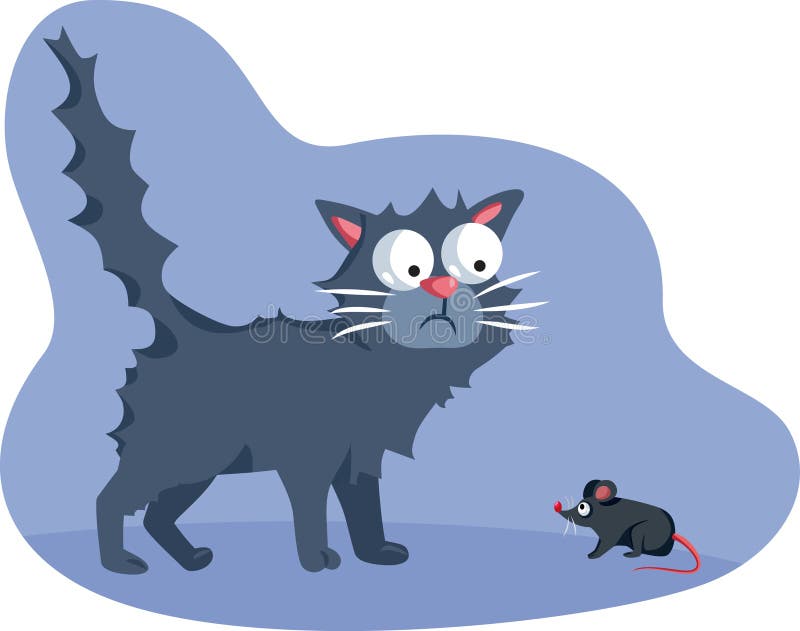 Funny Cat Scared of a Mouse Vector Cartoon Illustration Stock Vector ...
