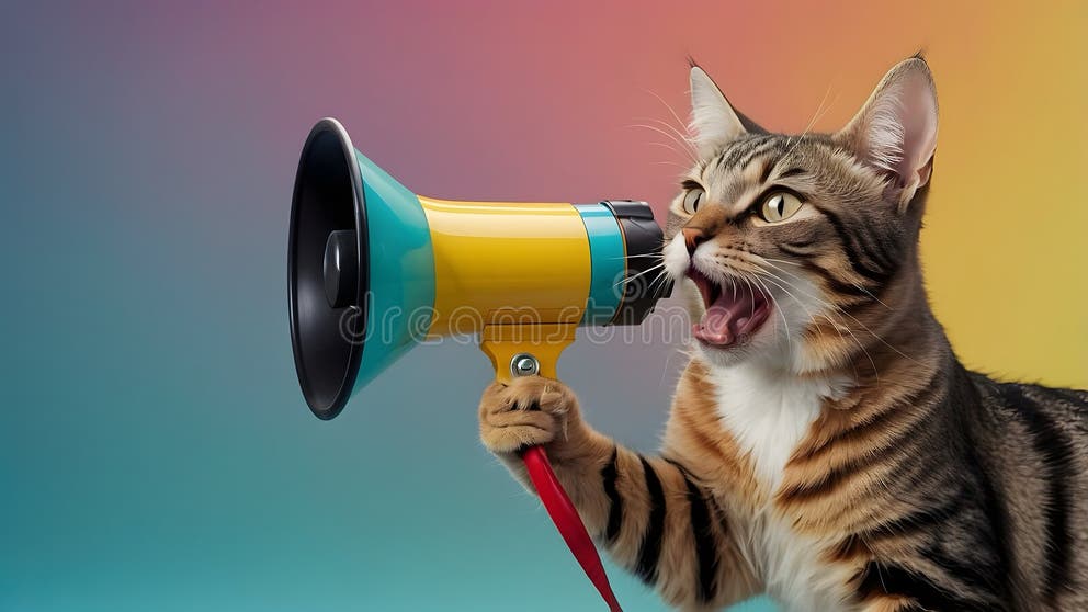A Funny Cat Screaming with Megaphone with an Isolated Background Stock ...