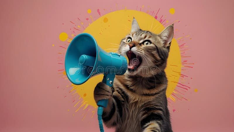 A Funny Cat Screaming with Megaphone with an Isolated Background Stock ...