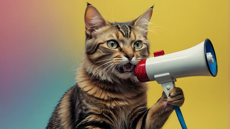 A Funny Cat Screaming with Megaphone with an Isolated Background Stock ...