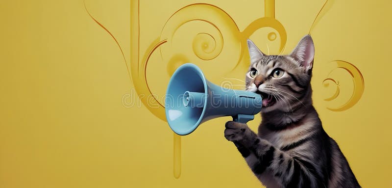 A Funny Cat Screaming with Megaphone with an Isolated Background Stock ...