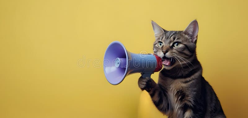 A Funny Cat Screaming with Megaphone with an Isolated Background Stock ...
