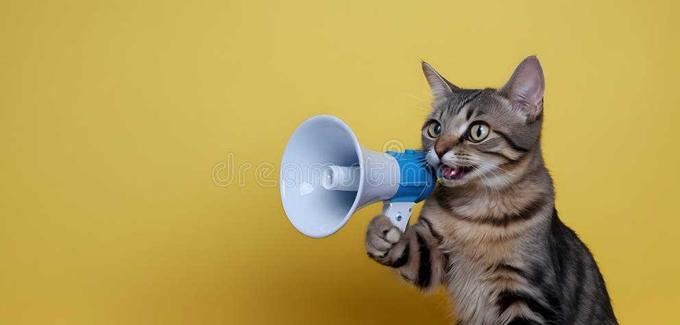 A Funny Cat Screaming with Megaphone with an Isolated Background Stock ...
