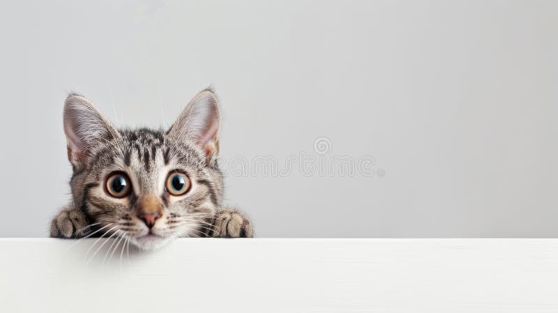 Funny Cat Sitting at the Table, Sticking Out Above the Table, Watching ...