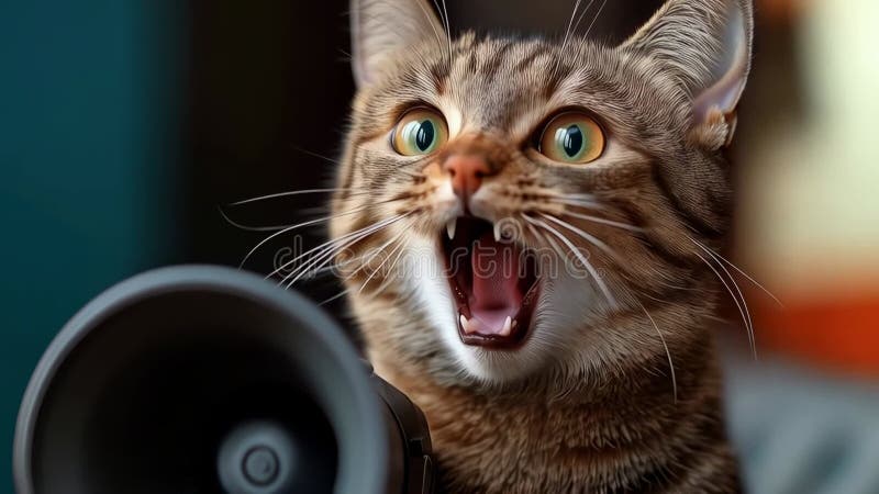 Funny Cat Talking into Microphone Adorable Pets Stock Footage - Video ...