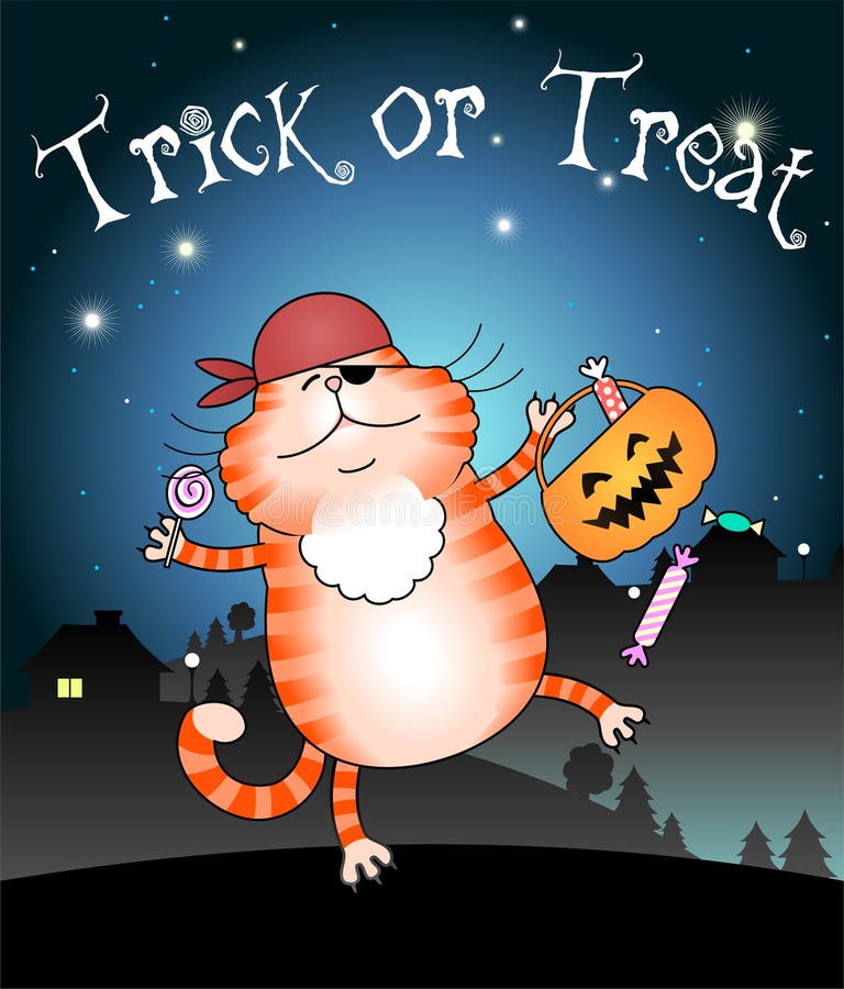 Funny Cat Trick or Treating Stock Vector - Illustration of trick ...