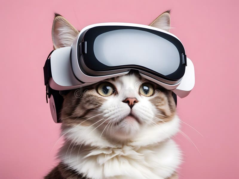 A cat with VR headset stock illustration. Illustration of helmet ...
