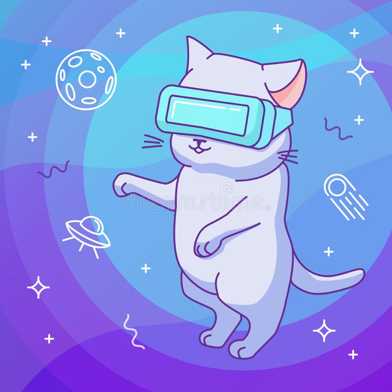 Funny Cat with VR Helmet in a Virtual Reality Outer Space Stock Vector ...
