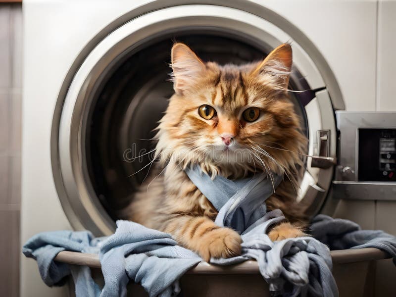Funny Cat in the Washing Machine Stock Illustration - Illustration of ...
