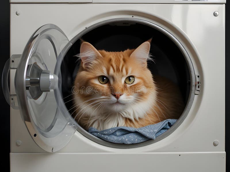 Funny Cat in the Washing Machine Stock Illustration - Illustration of ...