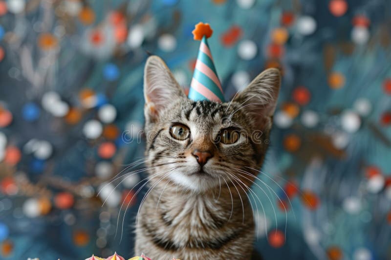 Funny Cat Wearing a Birthday Hat Stock Image - Image of adorable, funny ...