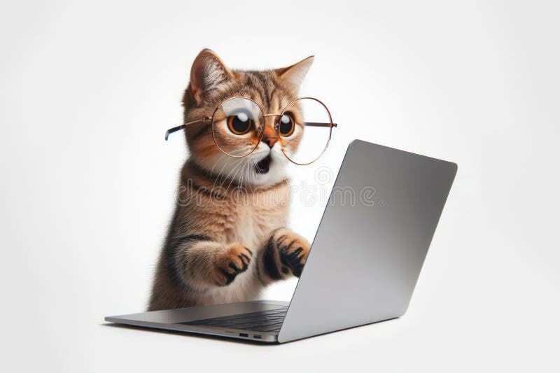 Funny Cat Wearing Glasses Looking Laptop Stock Photos - Free & Royalty ...