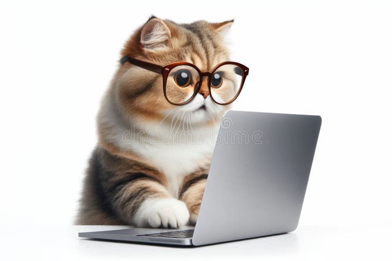 Funny Cat Wearing Glasses Looking at Laptop Stock Photo - Image of ...