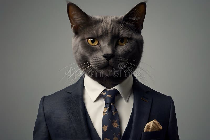 A Funny Cat Wearing a Suit with Isolated Background Stock Illustration ...