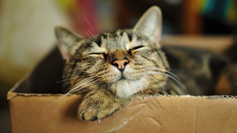 Funny Cat Wears Smile on Cardboard, Ai Generated Stock Illustration ...