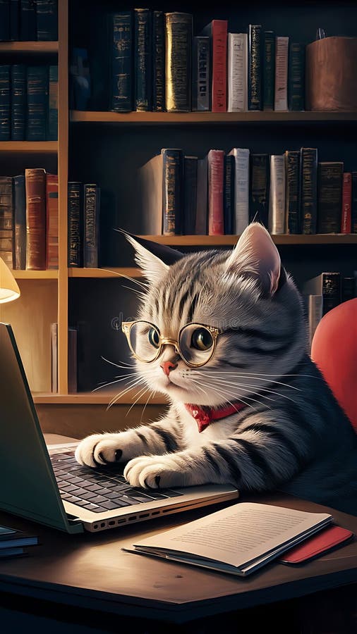 A Funny Cat is Working on a Laptop in the Office, Generated Ai Stock ...
