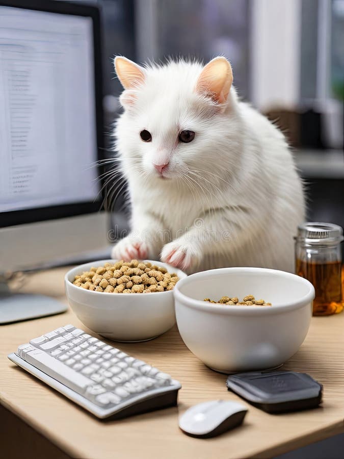 Funny Cat Working in Office and Eating Snacks Like a Human Being Stock ...