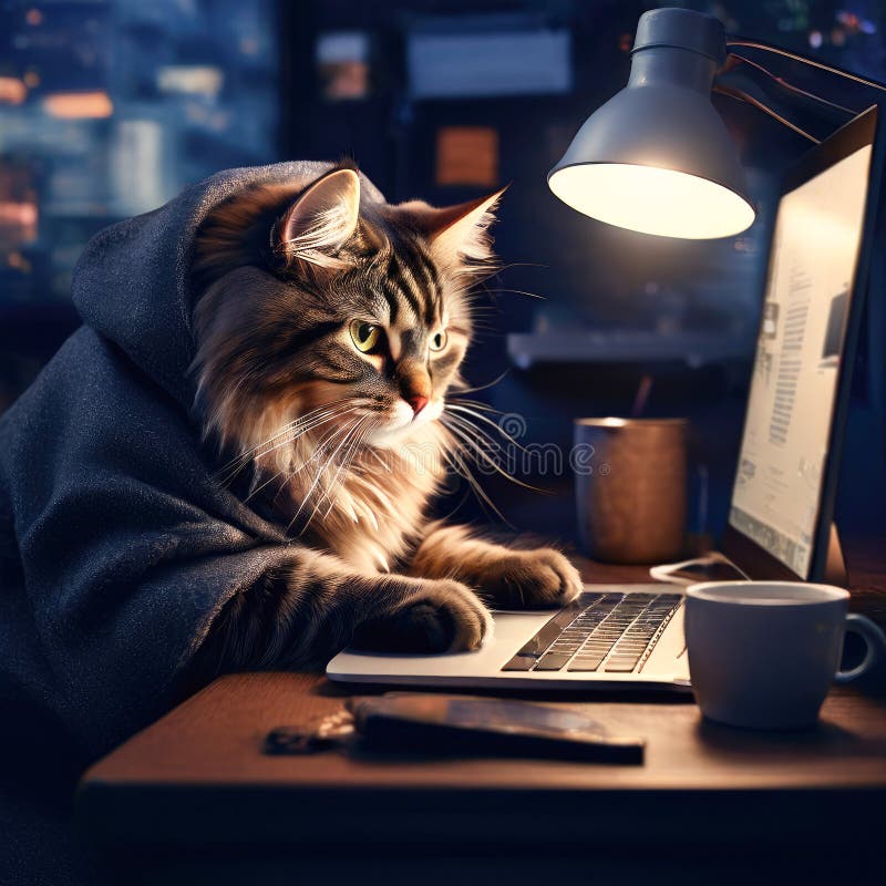 Funny Cat Working in Office Like a Human Being Stock Image - Image of ...
