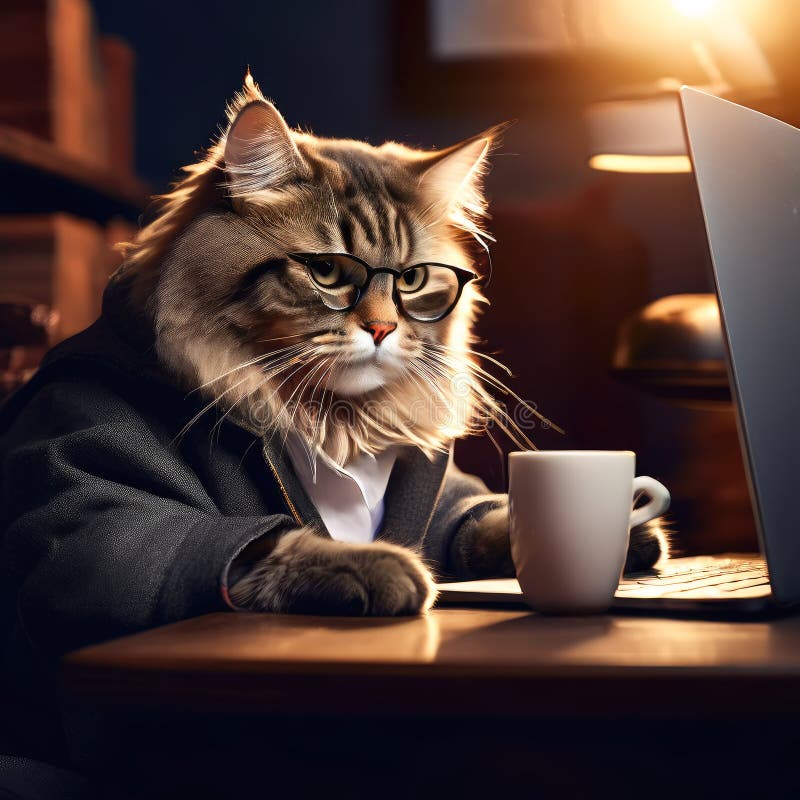 Funny Cat Working in Office Like a Human Being Stock Image - Image of ...