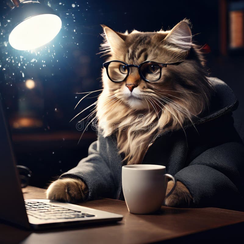 Funny Cat Working in Office Like a Human Being Stock Illustration ...