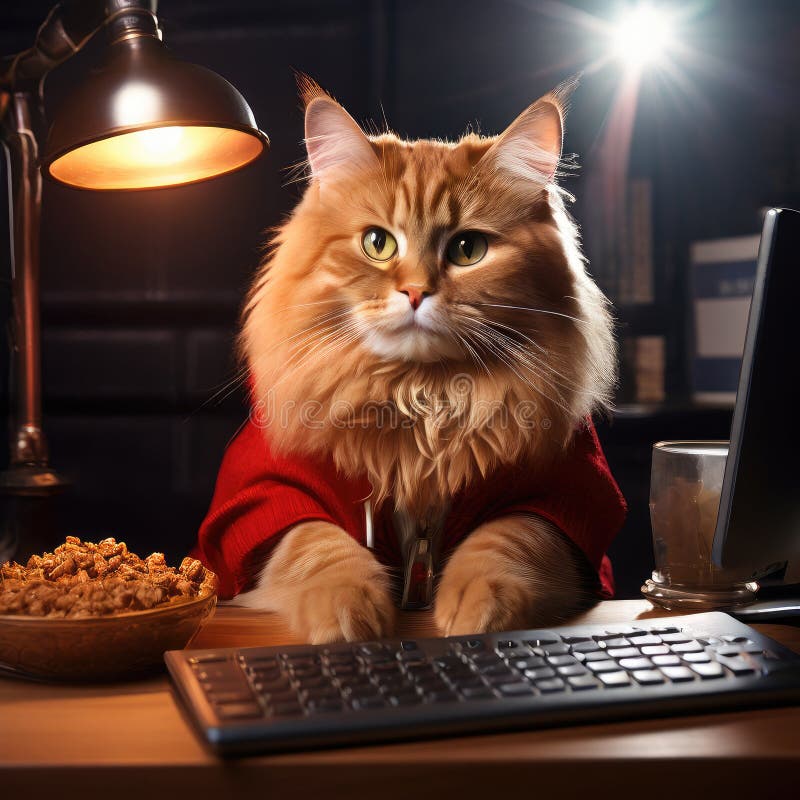 Funny Cat Working in Office Like a Human Being Stock Photo - Image of ...