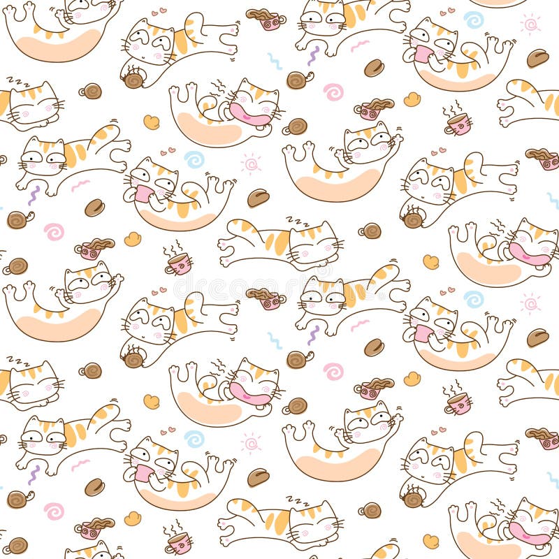 Funny Cats Seamless Pattern Background Stock Vector - Illustration of ...