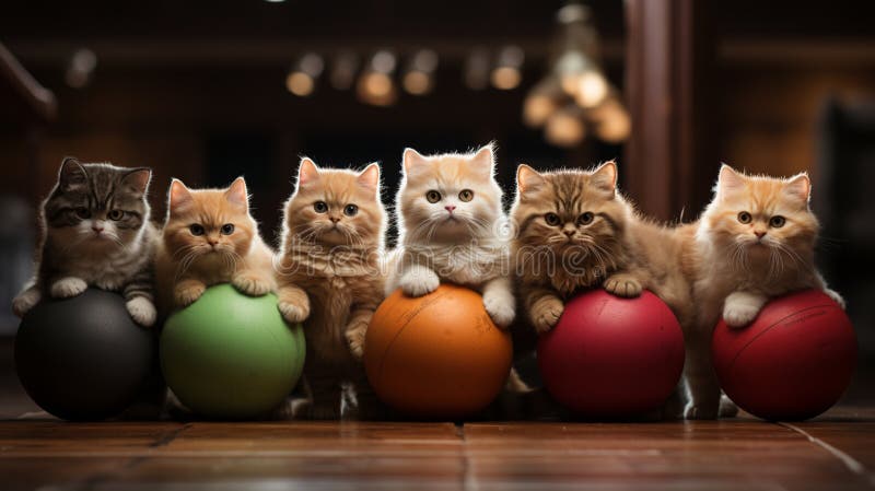 Funny Cats are Doing Exercise with Stability Ball. Generative Ai Stock ...