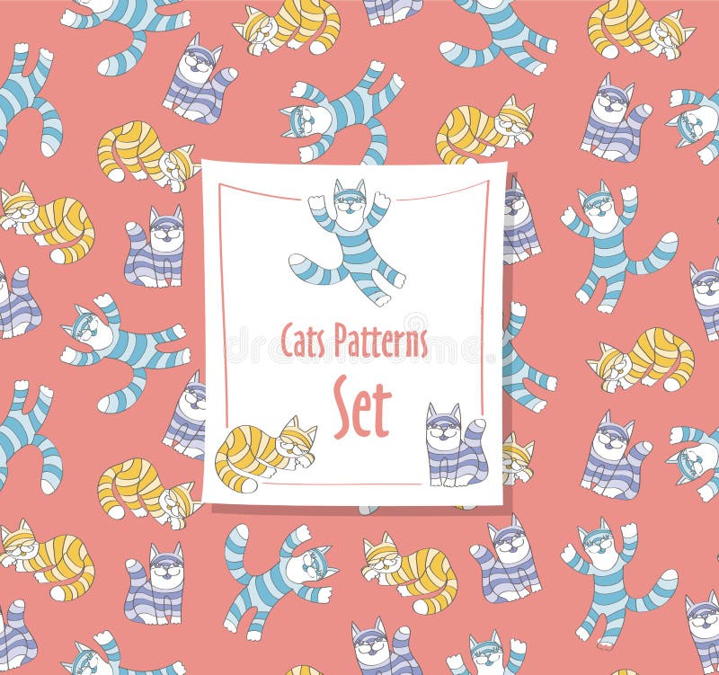 Funny Cats Pattern stock vector. Illustration of happy - 69393224
