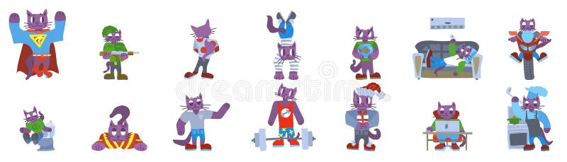 Funny Cats Purple Characters for Kids Room. Vector Stock Illustration ...