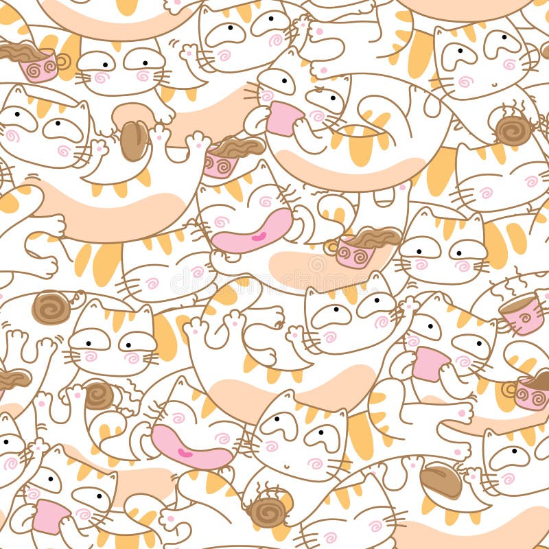 Funny Cats Seamless Pattern Background Stock Vector - Illustration of ...