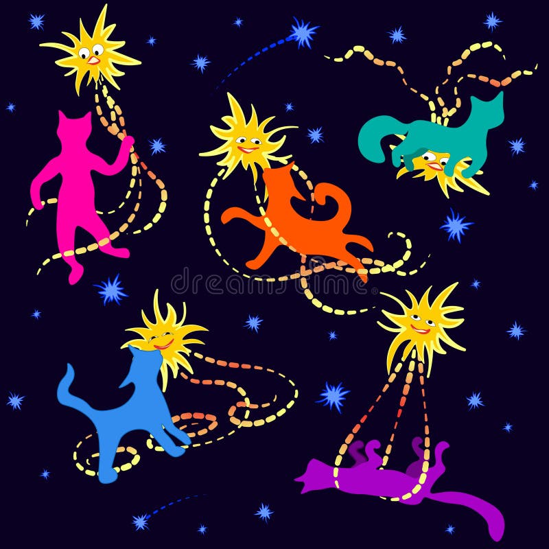 Funny Cats in Space Play with Stars and Comets Stock Vector ...
