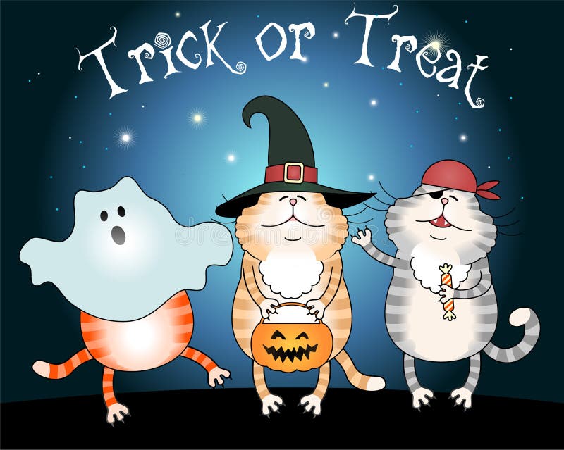 Funny Cats Trick or Treating Stock Vector - Illustration of vector ...