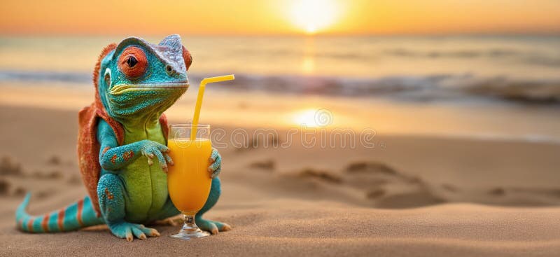 Funny Chameleon Portrait. Tourist on Vacation Stock Illustration ...