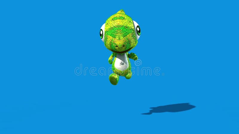 Funny Chameleon Puppet Baby Runcycle Blue Screen Front 3D Rendering ...