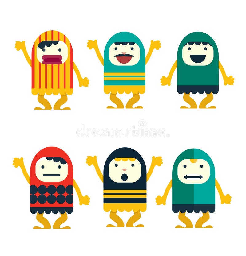 Funny Character Cartoon Vector Set Stock Vector - Illustration of basic ...