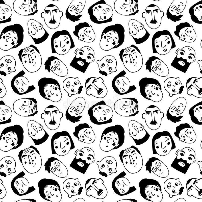 Funny Character Doodle People. Seamless Pattern in Black and White ...
