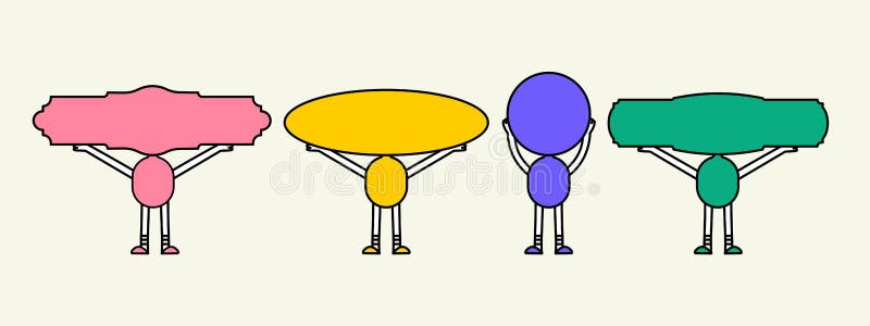 Funny Characters with Advertising Frames in Hands. Cartoon Space ...