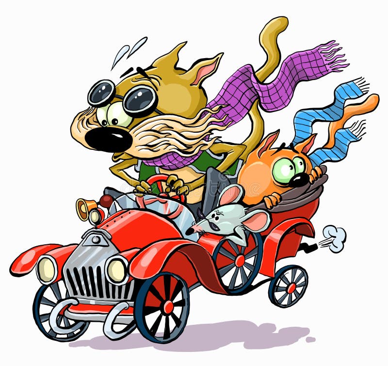 Funny Characters of Cats Racing in an Old Retro Car Stock Vector ...